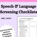 Speech & Language Screening Checklists, SLP Screeners, Speech Therapist ...