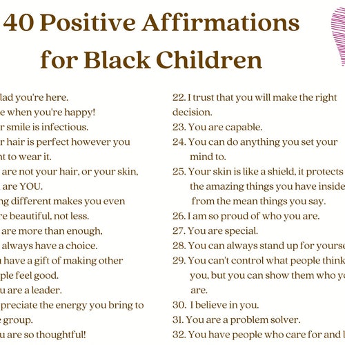 40 Affirmations for Black Children Downloadable Poster - Etsy UK