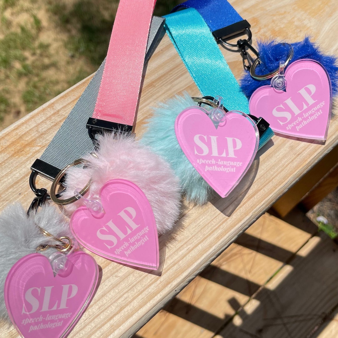 SLP Pink Heart Wristlet Keychain With Fluffy Pom Ball - Etsy