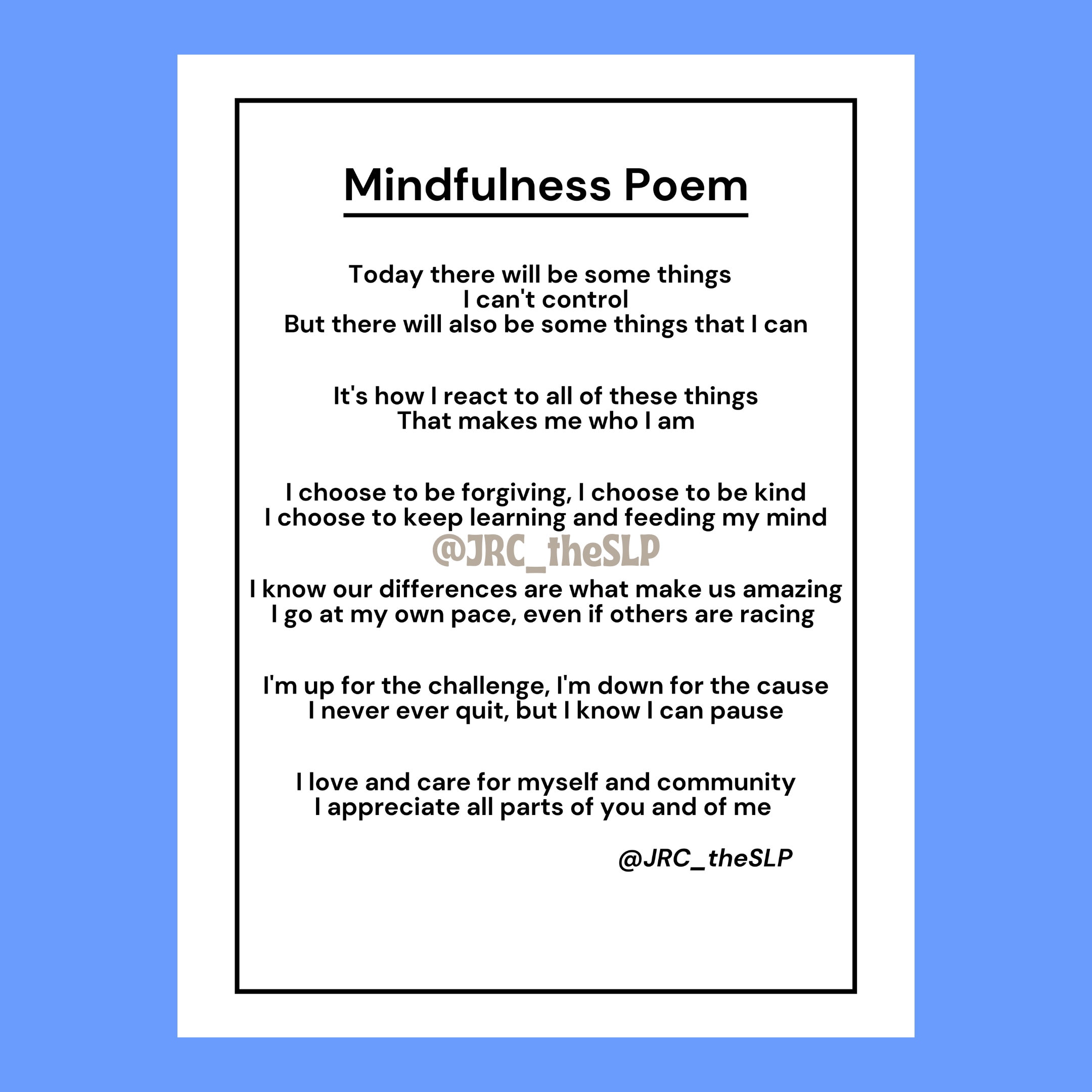 Mindfulness Poem Black and White, Minimalist, PDF Poster Digital ...