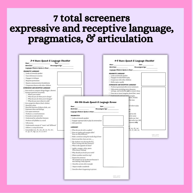 Speech & Language Screening Checklists, SLP Screeners, Speech Therapist ...