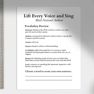 Lift Every Voice the Black National Anthem Printable Story Activity ...