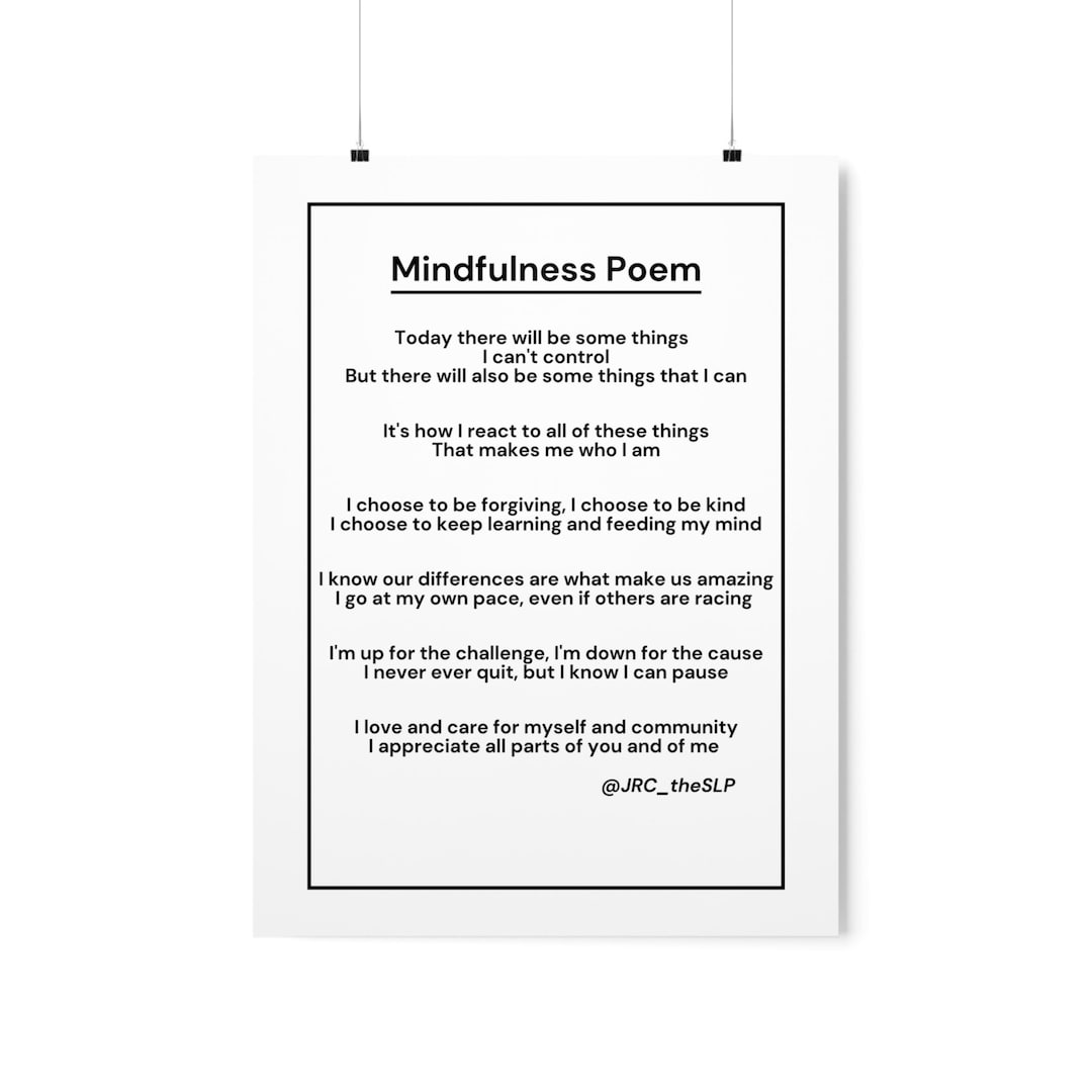 Mindfulness Poem Minimalist Black and White PDF Digital Download ...