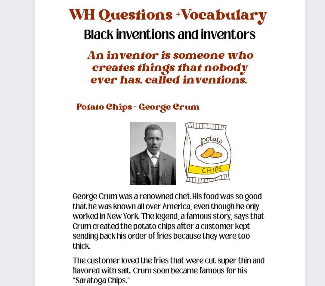 Black Inventors and Inventions Reading, Vocabulary, and WH Questions ...