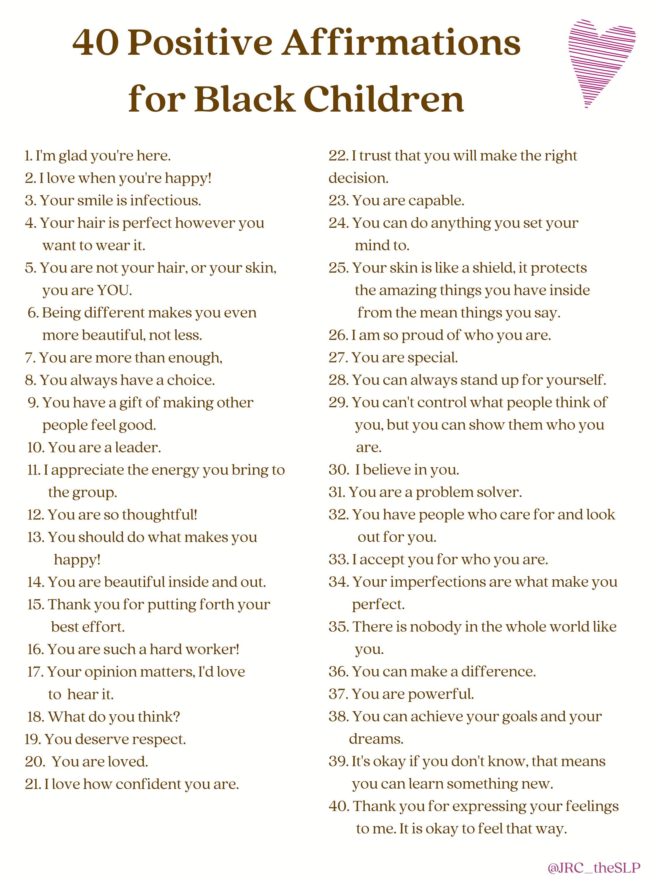 40 Affirmations for Black Children Downloadable Poster - Etsy UK