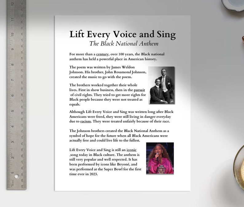 Lift Every Voice the Black National Anthem Printable Story Activity ...