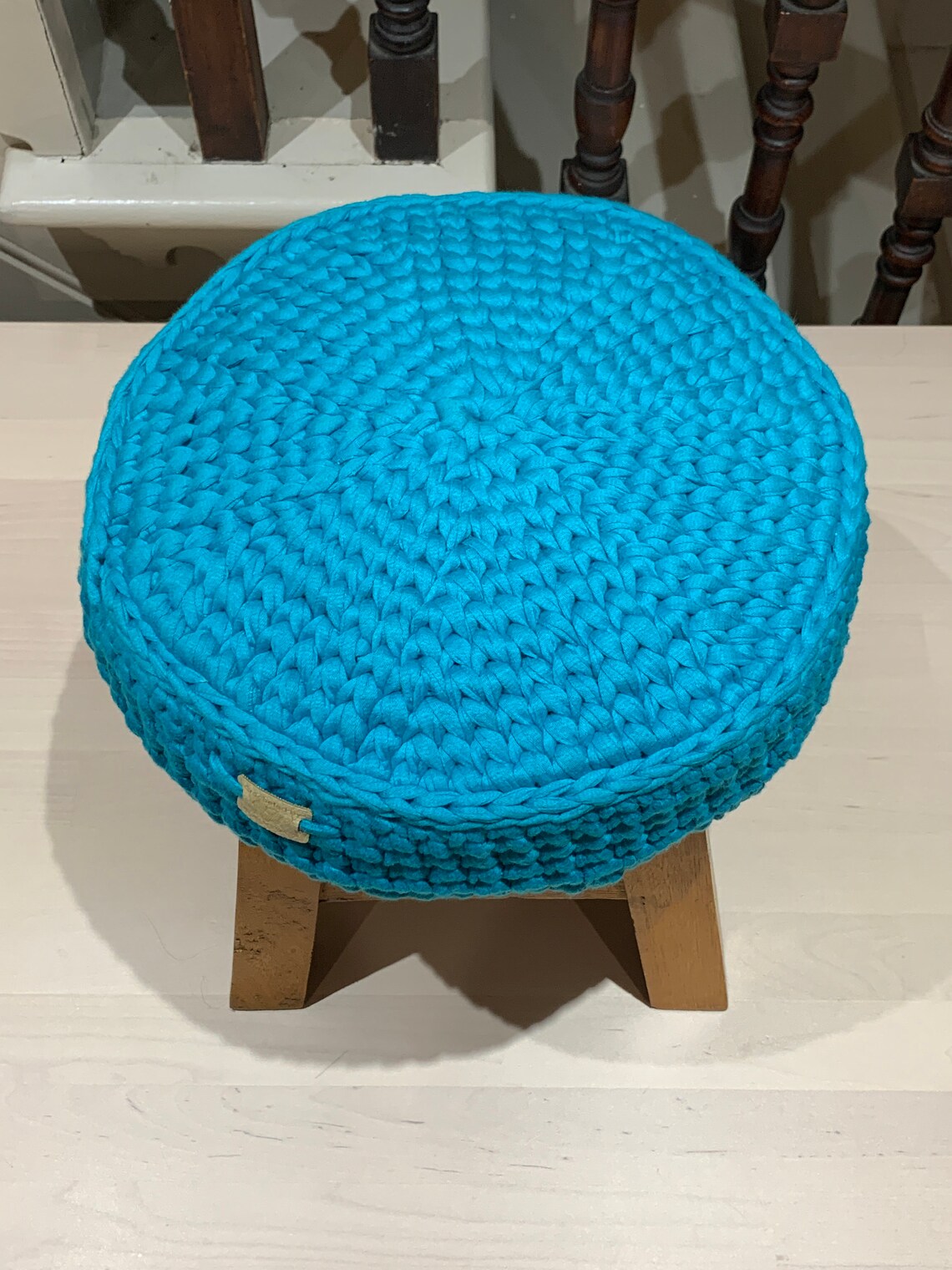 Crocheted Footstool Padded Footstool Round Footstool Wooden - Etsy