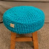 Crocheted Footstool, Padded Footstool, Round Footstool, Wooden ...