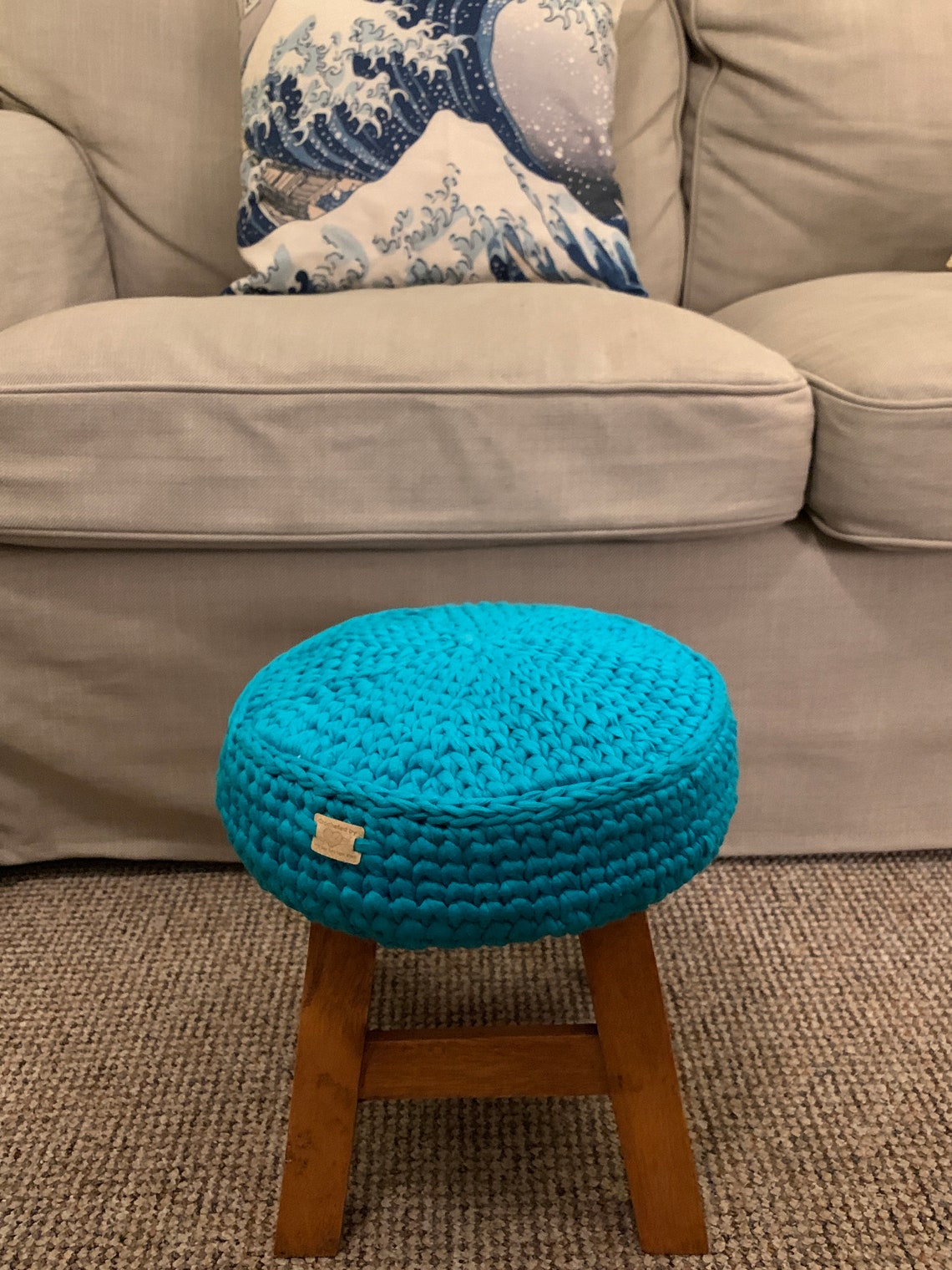 Crocheted Footstool Padded Footstool Round Footstool Wooden - Etsy