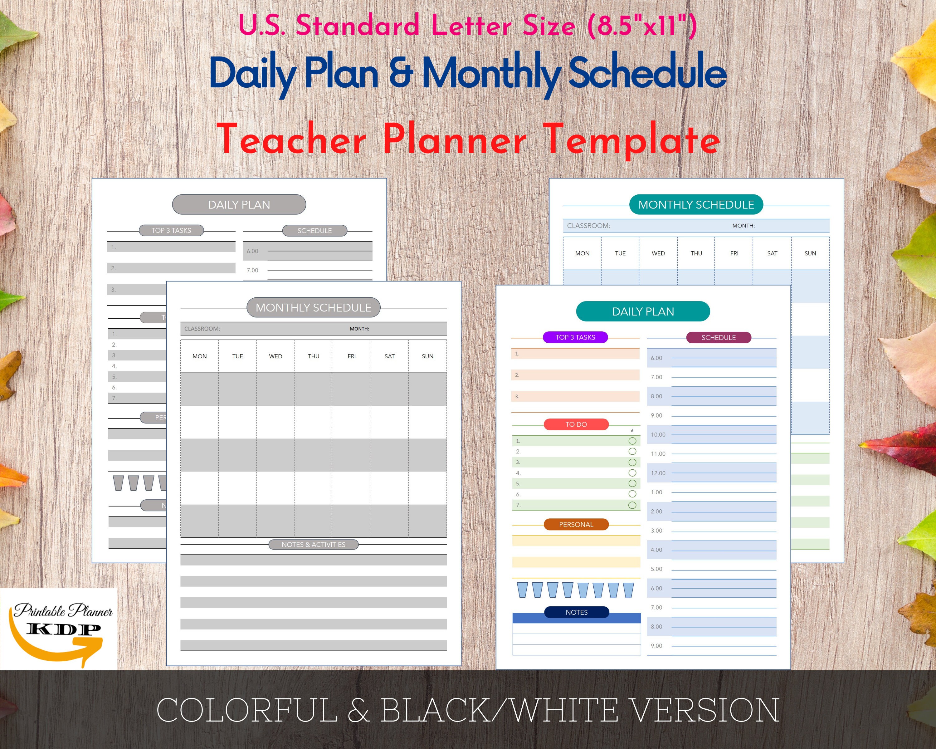 Printable Teacher Planner Template, Daily Planner, Monthly Schedule ...