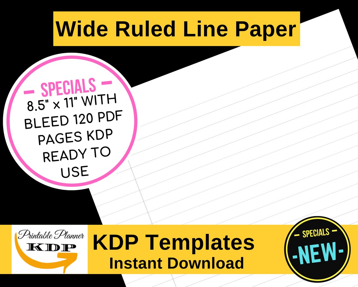 8.5x 11 Wide Ruled Line Paper KDP Interior Template With Bleed Low ...