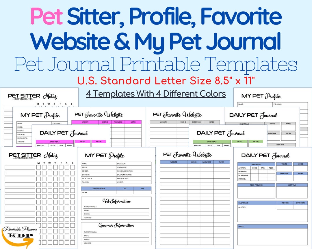 Printable Pet Journal Template Collection Pet Sitter - Etsy