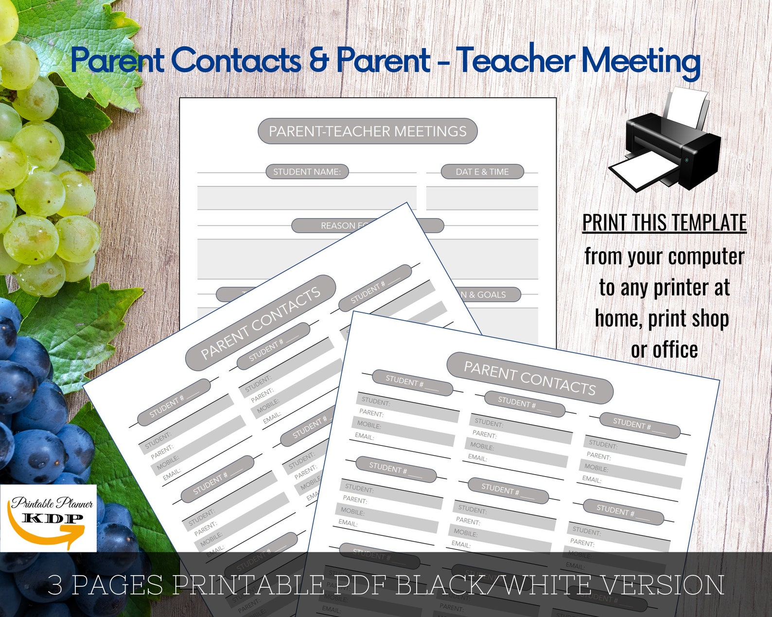 Teacher Planner Template Student Parent Contacts and - Etsy
