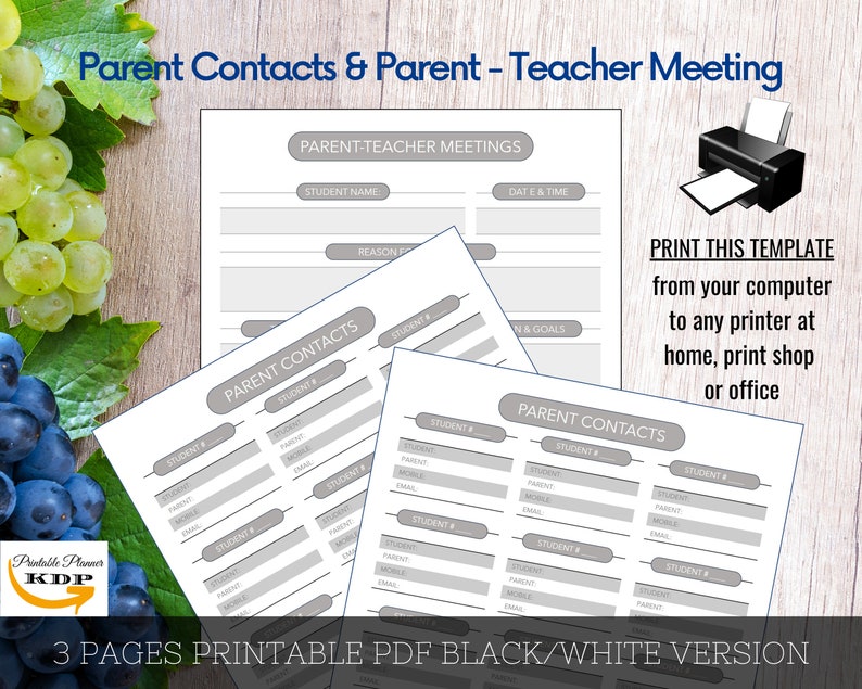 Teacher Planner Template, Student Parent Contacts and Parent-teacher ...