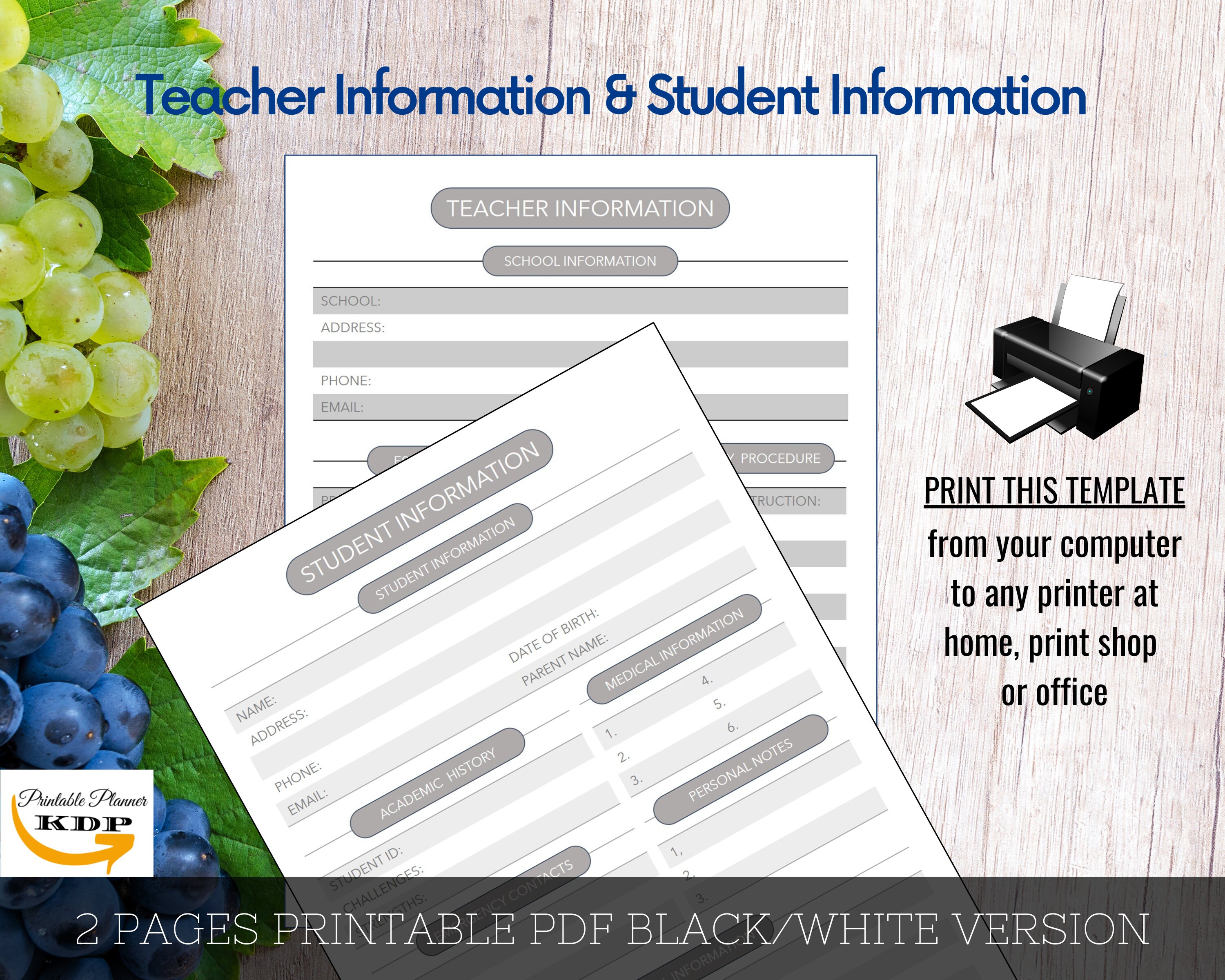 Teacher Planner Template, Teacher Information & Student Information ...