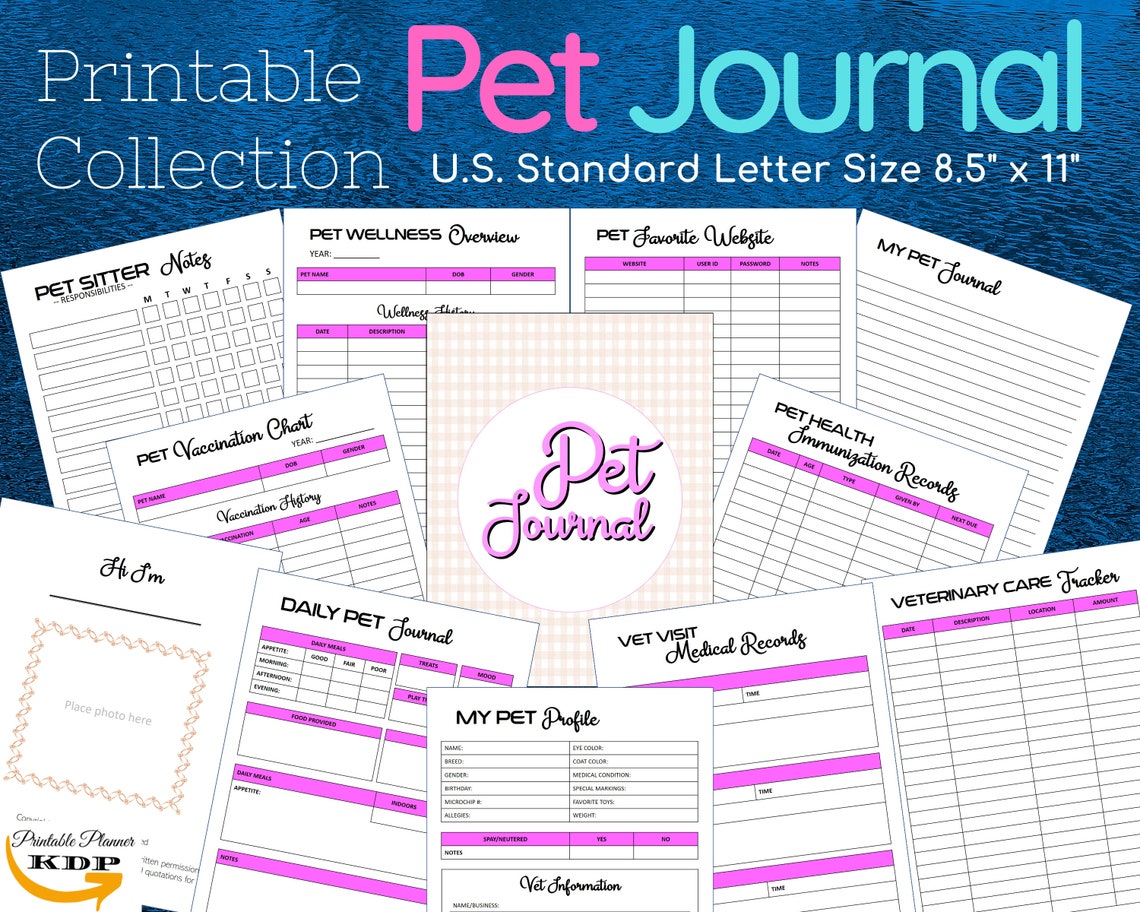 Printable Pet Journal Template Collection, Pet Wellness Care, Pet ...