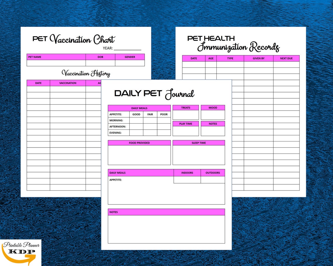 Printable Pet Journal Template Collection, Pet Wellness Care, Pet ...