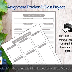 Printable Assignment Tracker, Class Project Tracker, Teacher Lesson ...