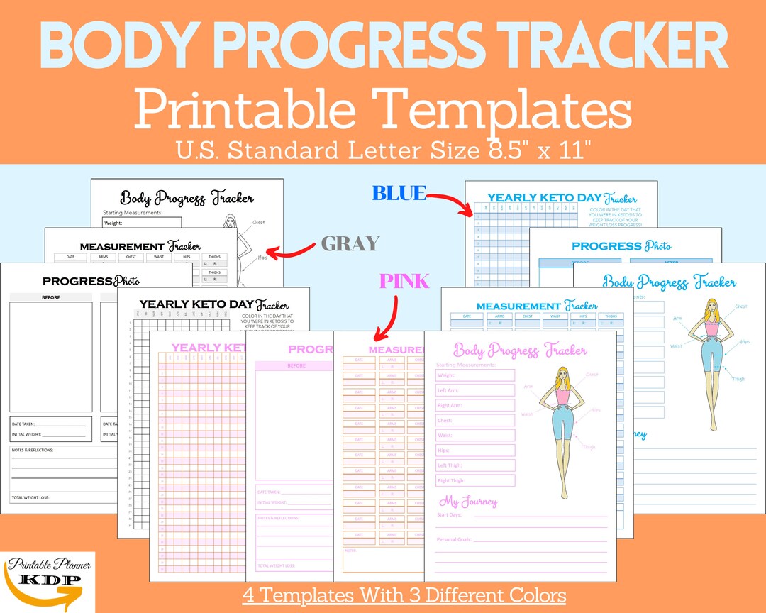 Body Progress Tracker Printable Template, Body Measurement Chart ...