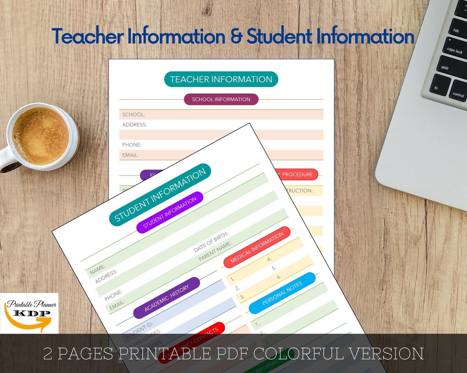 Teacher Planner Template, Teacher Information & Student Information ...