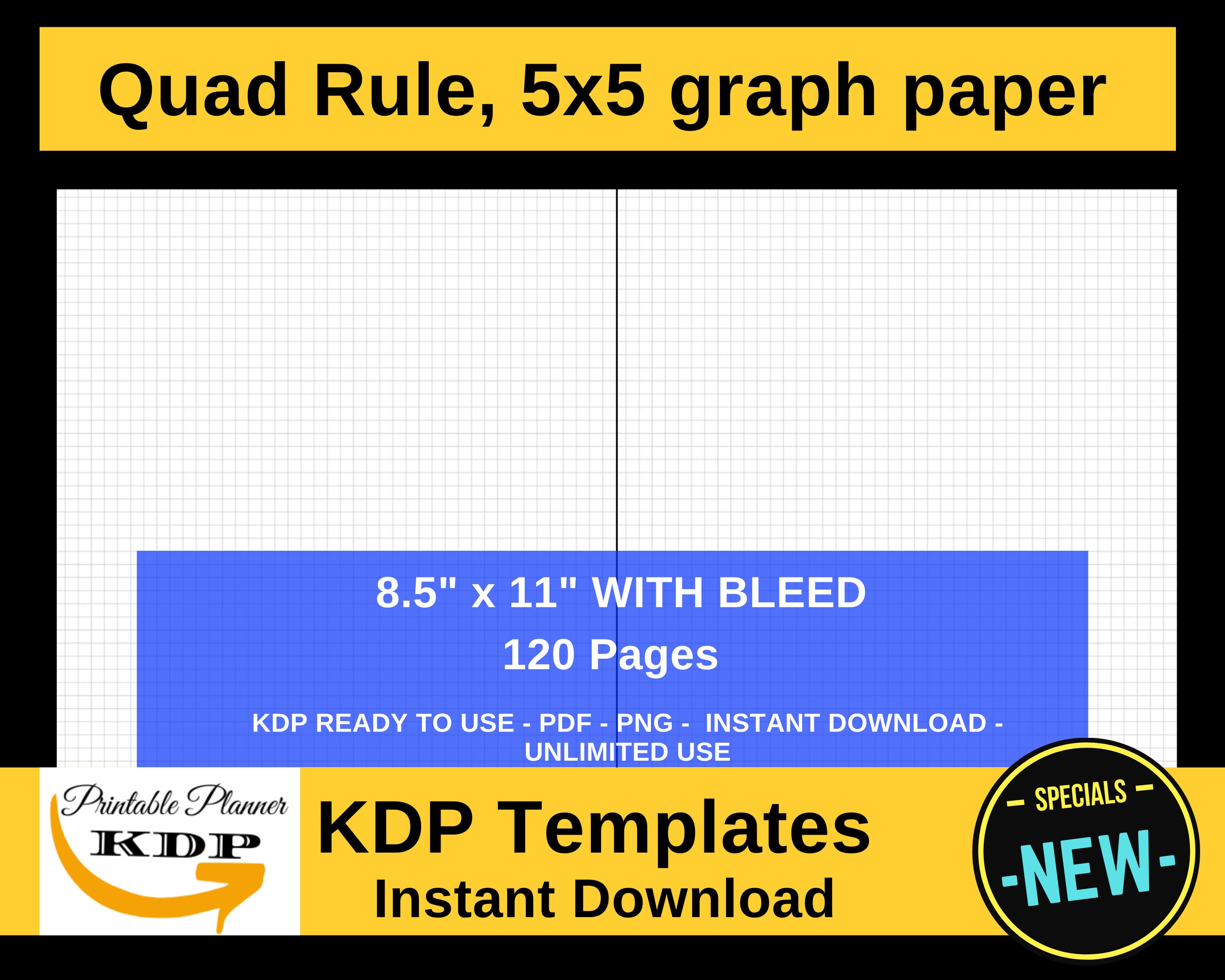 8.5x 11 Engineering 5x5 Graph Paper KDP Interior Template With Bleed ...