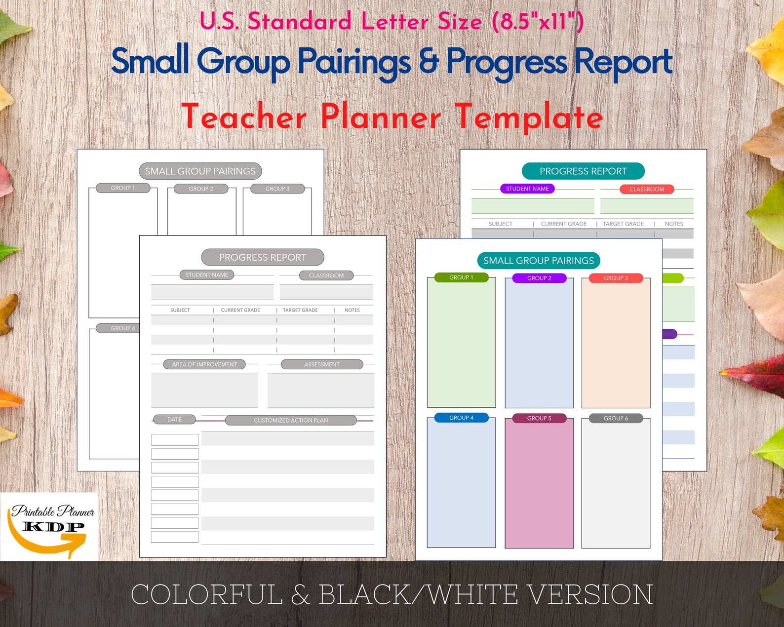 Teacher Planner, Small Group Pairings Template, Student Progress Report ...