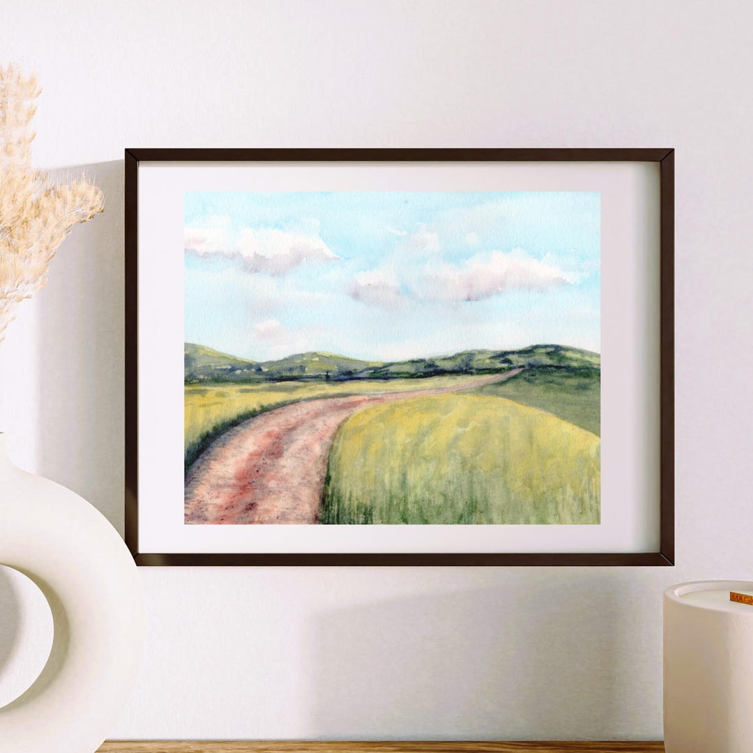 Prairie Landscape Watercolor Print, Peaceful Art, Country Decor, Nature ...