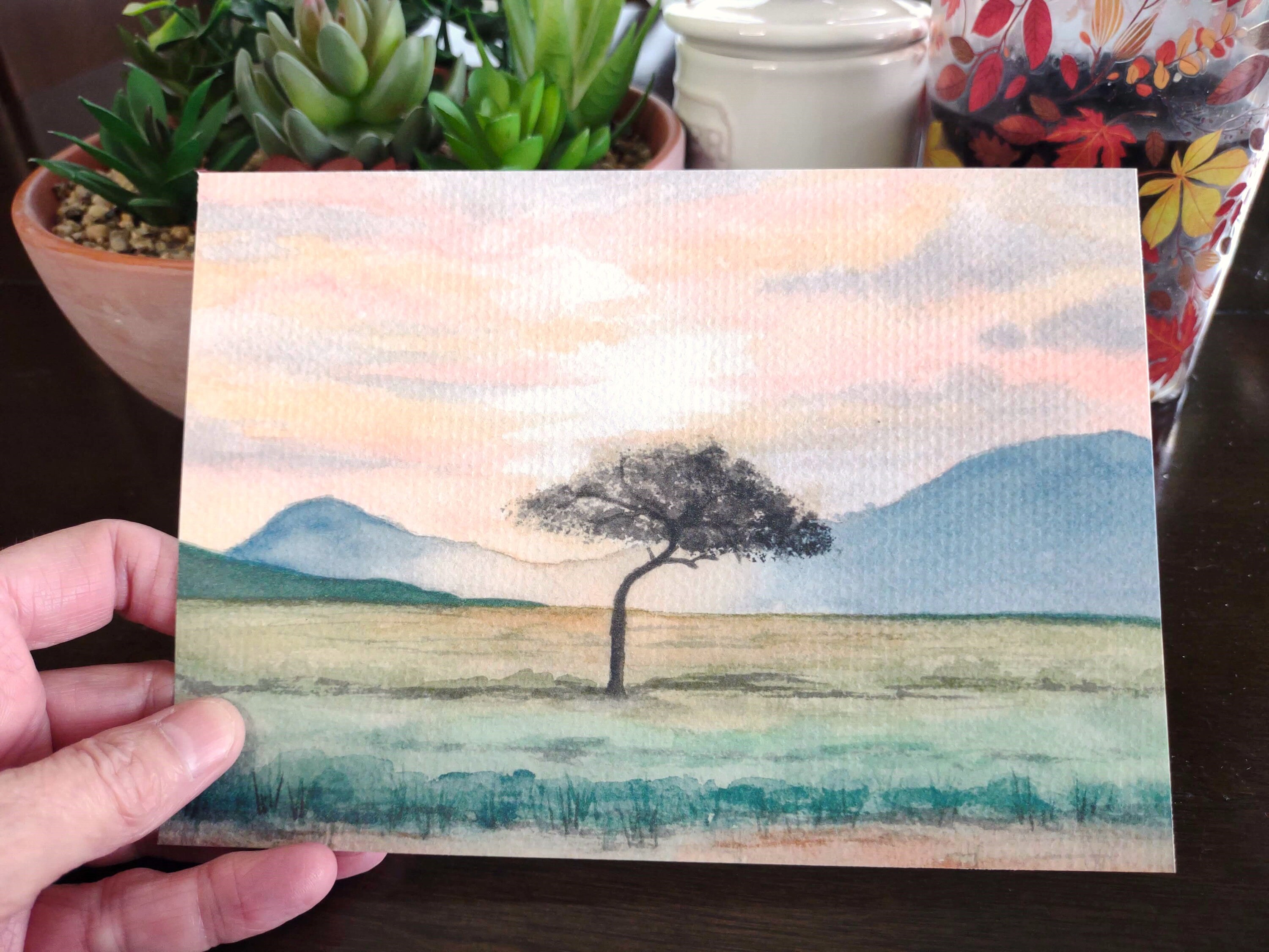 Acacia Tree in Kenya Watercolor Print, Africa Landscape Painting ...