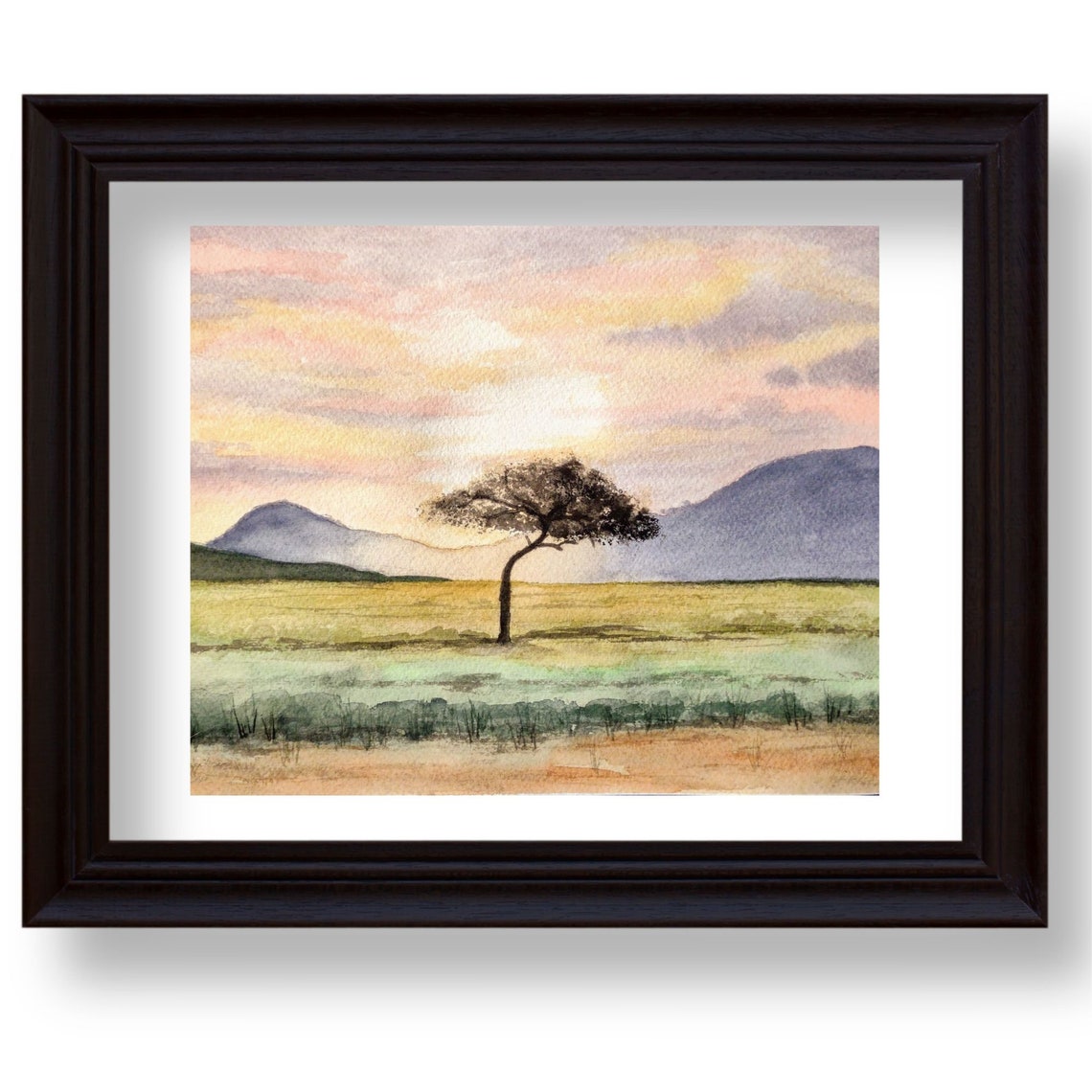 Acacia Tree in Kenya Watercolor Print, Africa Landscape Painting ...