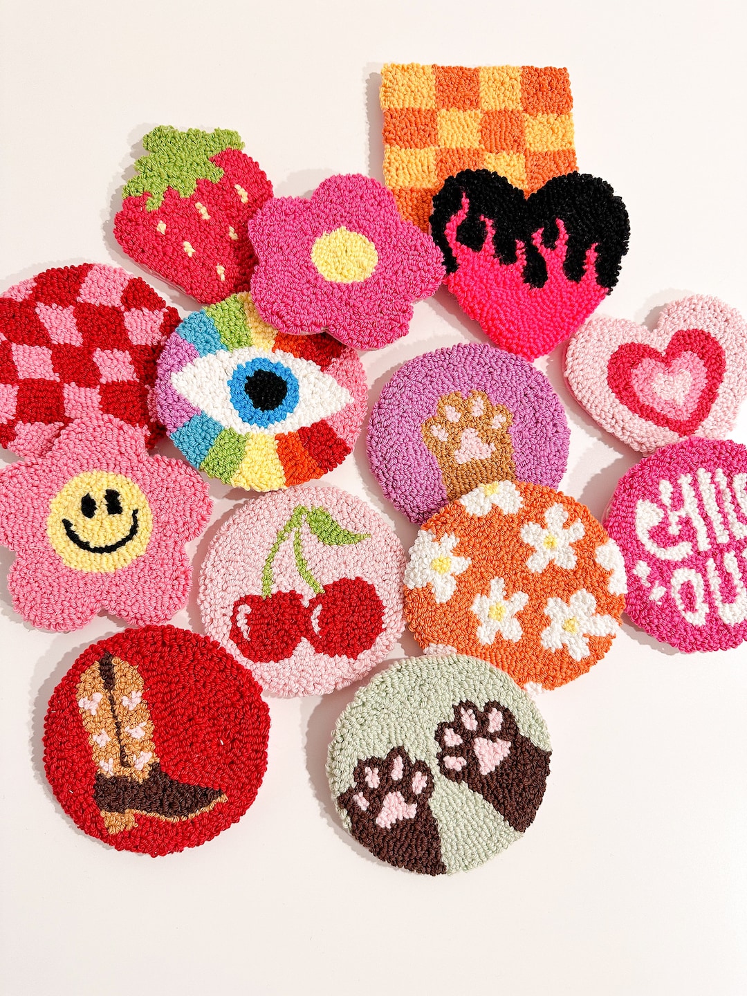 Punch Needle Mug Rug Mug Rug Desk Coasters Tufted Punch Needle Art ...