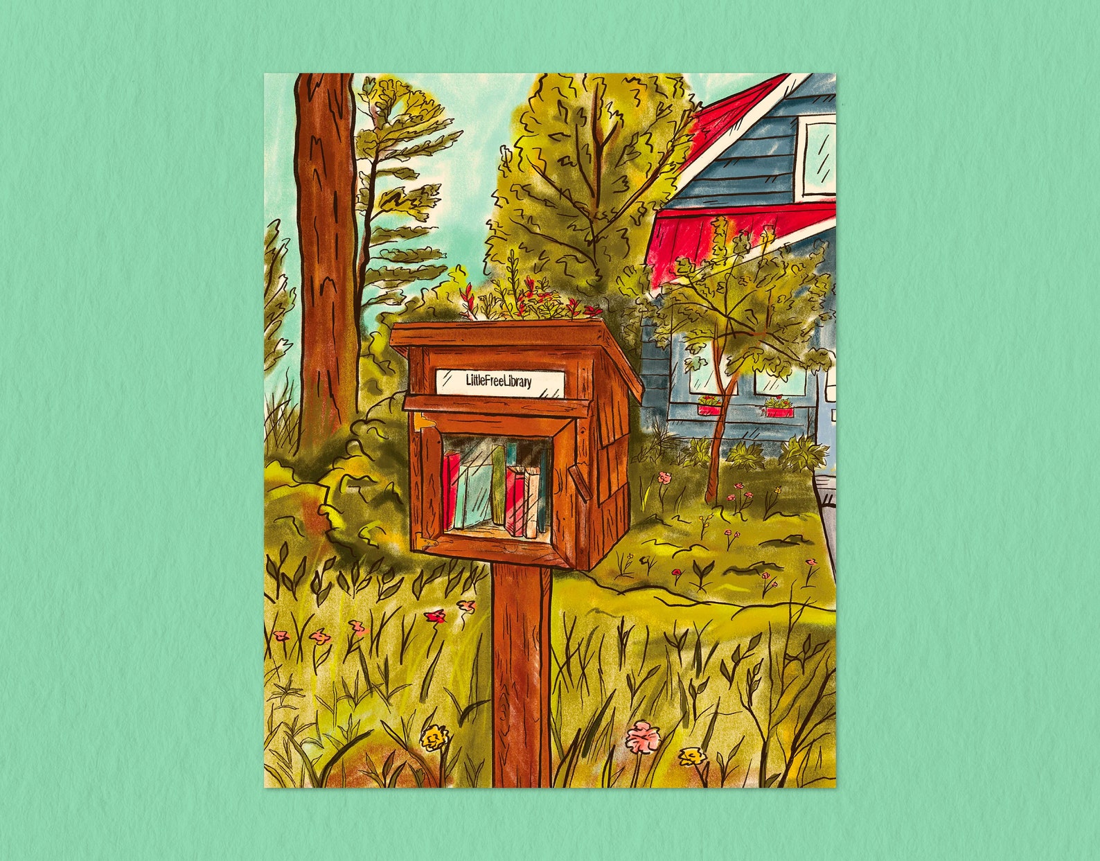 Little Free Library 8x10 Print Digital Drawing - Etsy