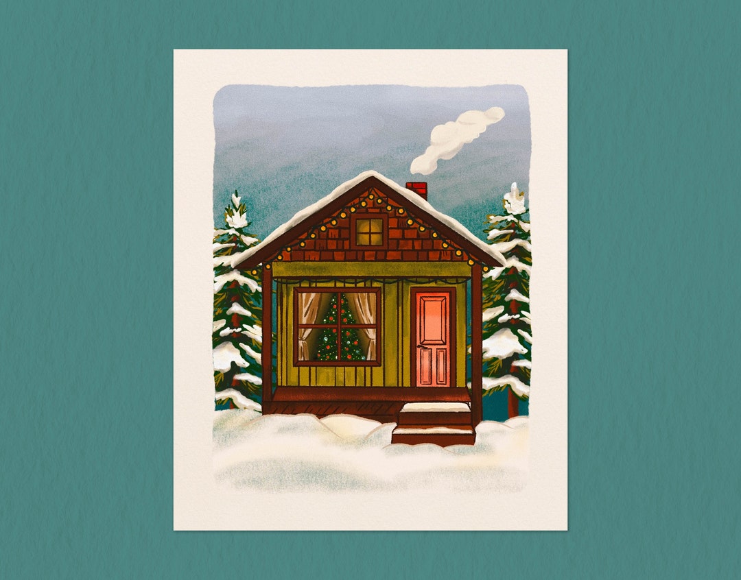 Winter Cabin 8x10 Art Print Digital Drawing - Etsy
