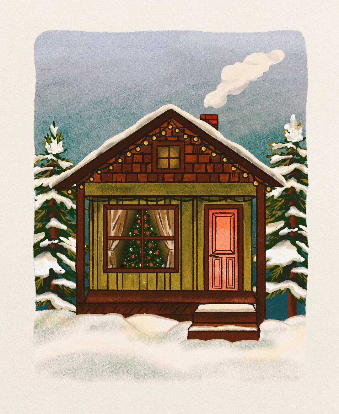 Winter Cabin 8x10 Art Print Digital Drawing - Etsy
