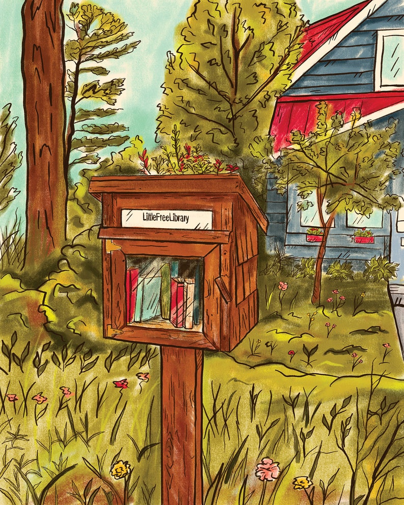 Little Free Library 8x10 Print Digital Drawing - Etsy