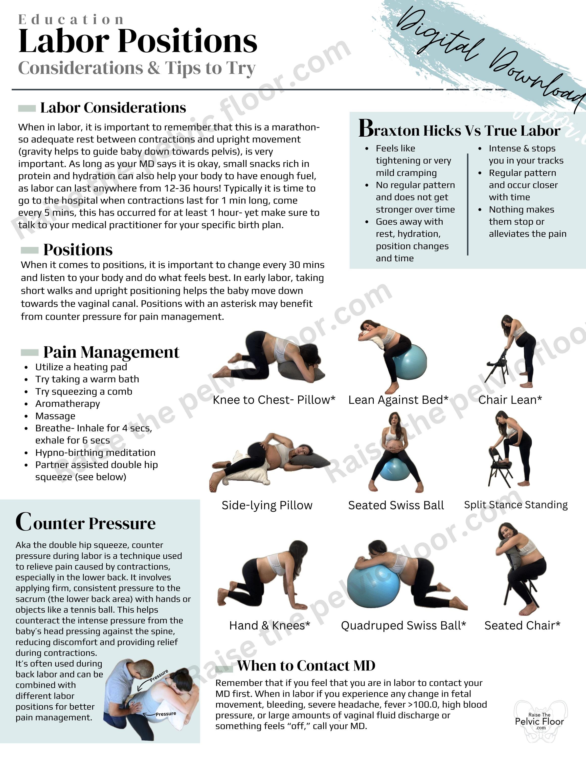 Digital Download* Labor Positions Pain Management Education Handout ...