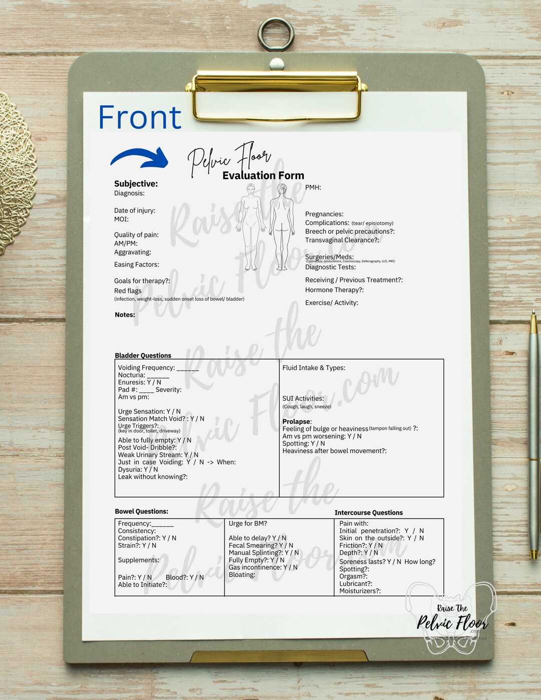 Pelvic Floor Evaluation Form Template | * DIGITAL DOWNLOAD*| Subjective ...