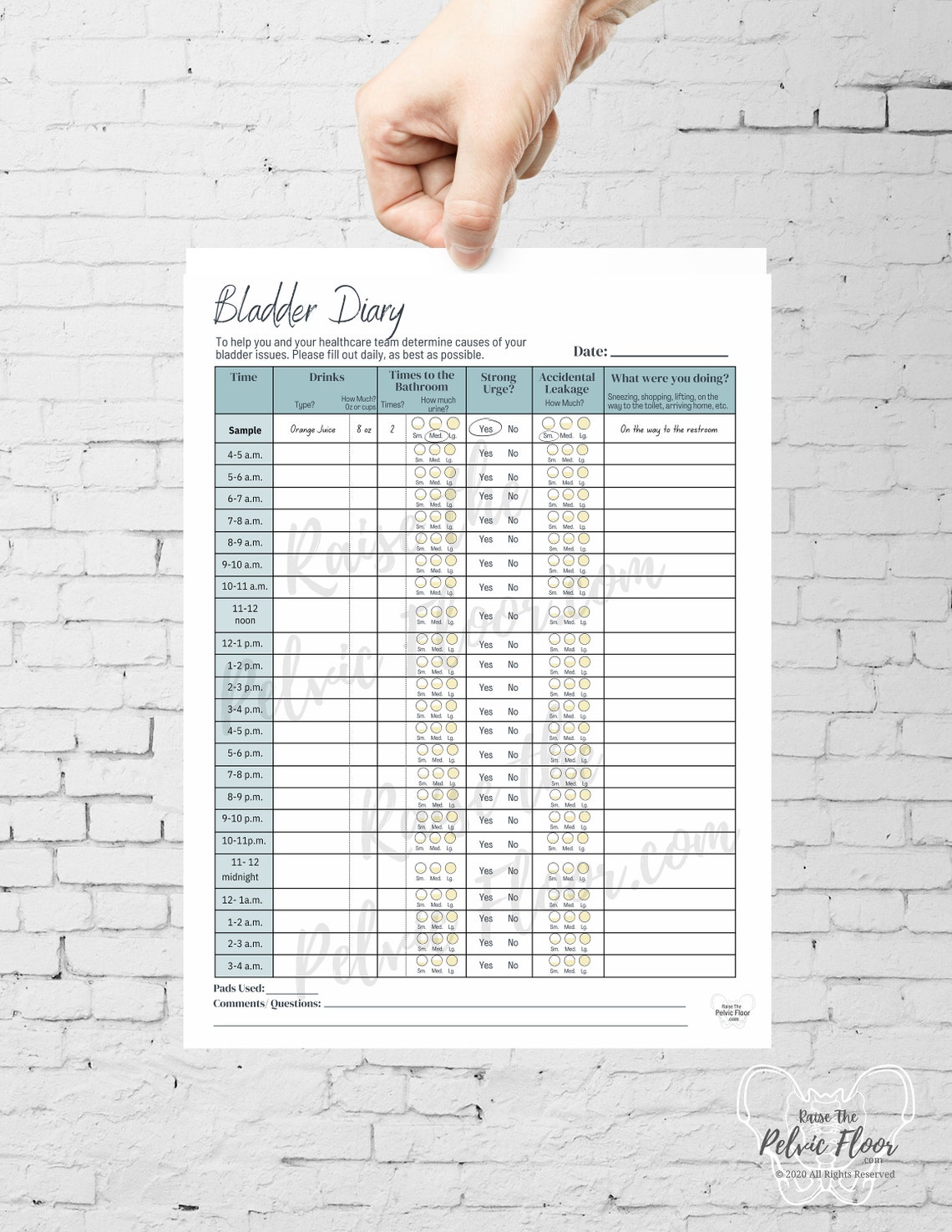 Bladder Diary Handout *DIGITAL DOWNLOAD* | Bladder Void Log Track ...