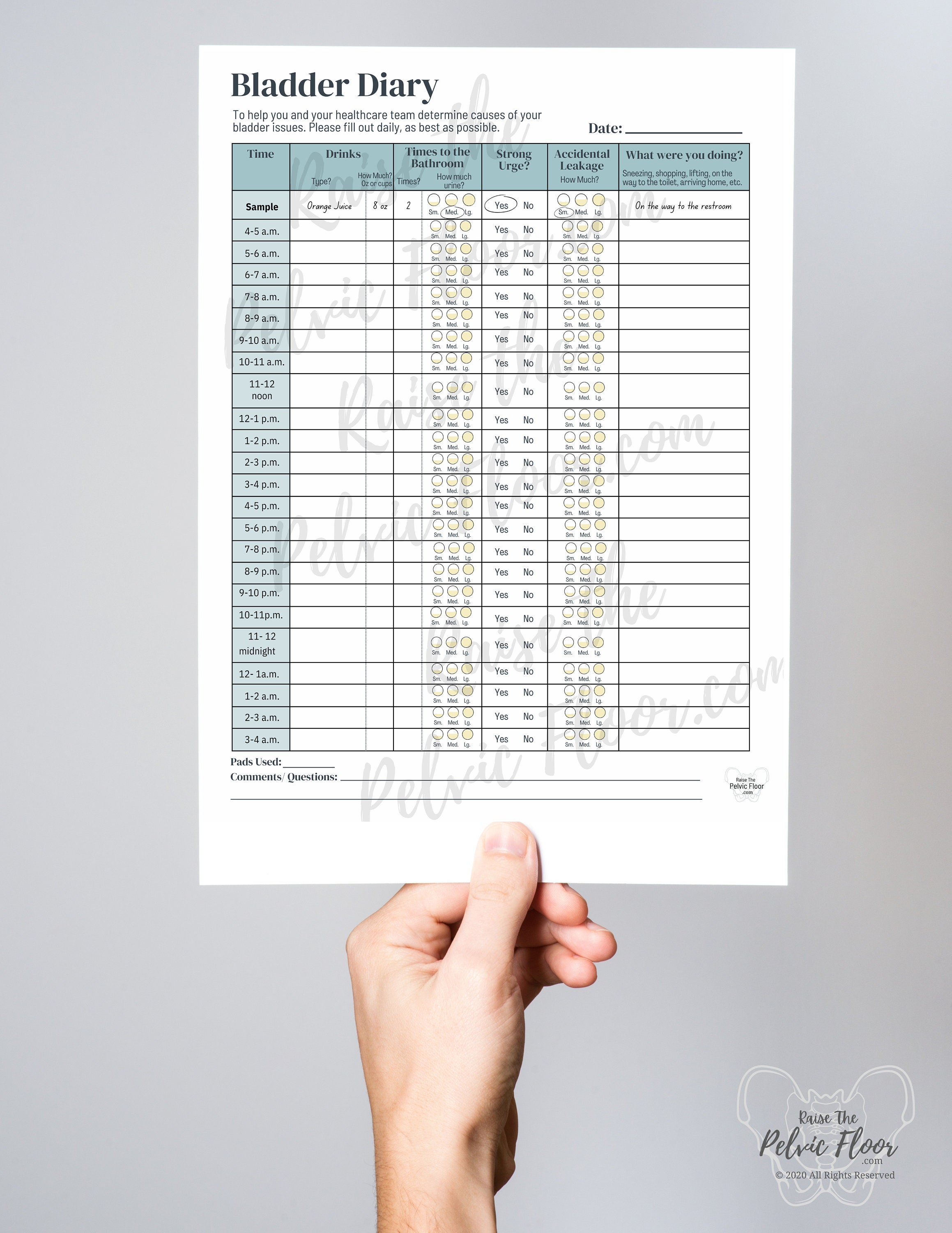 Bladder Diary Handout *DIGITAL DOWNLOAD* | Bladder Void Log Track ...