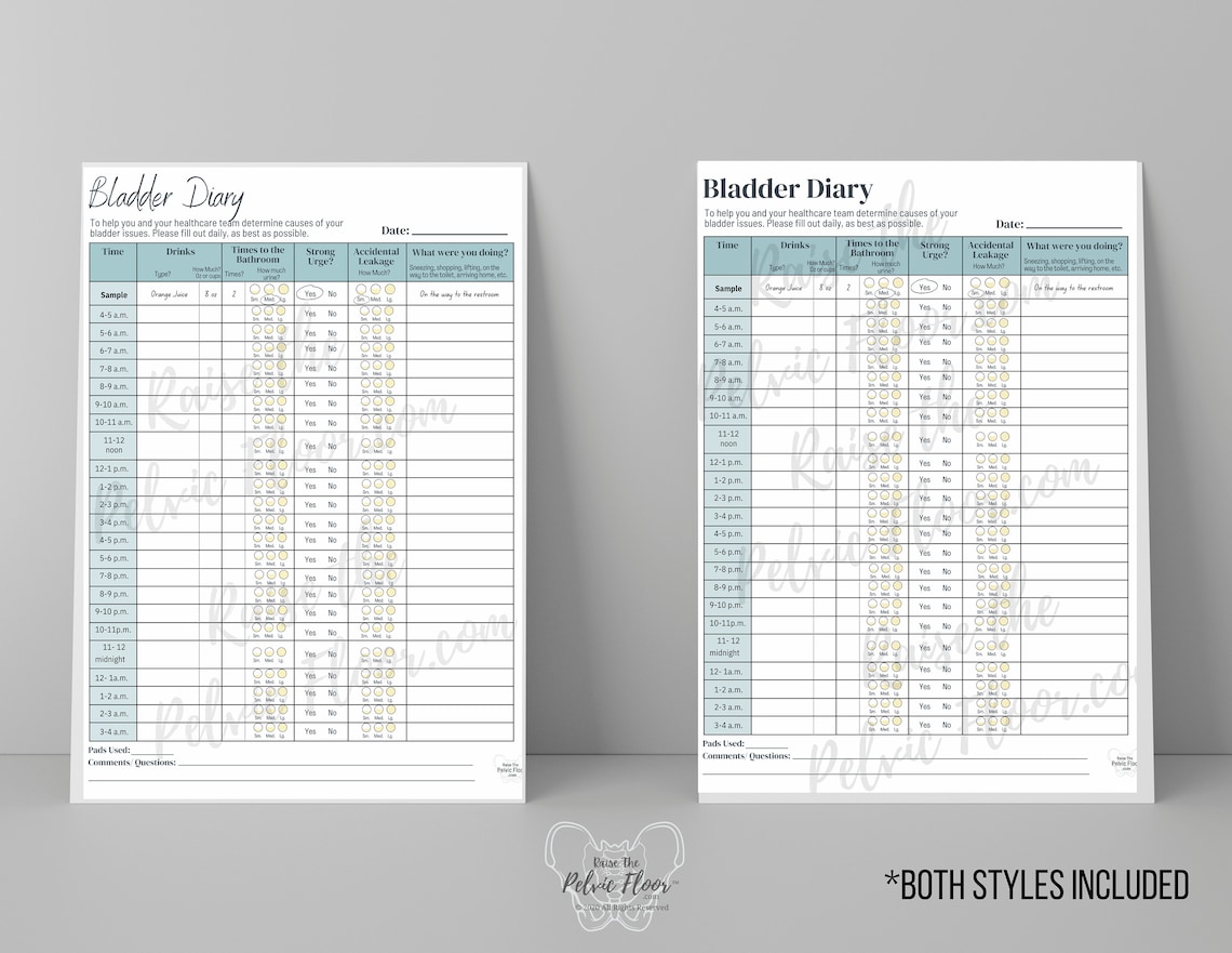 Bladder Diary Handout *DIGITAL DOWNLOAD* | Bladder Void Log Track ...