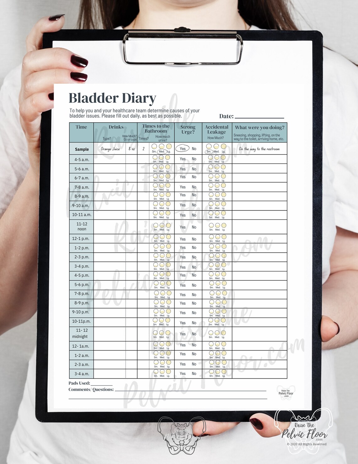 Bladder Diary Handout *DIGITAL DOWNLOAD* | Bladder Void Log Track ...