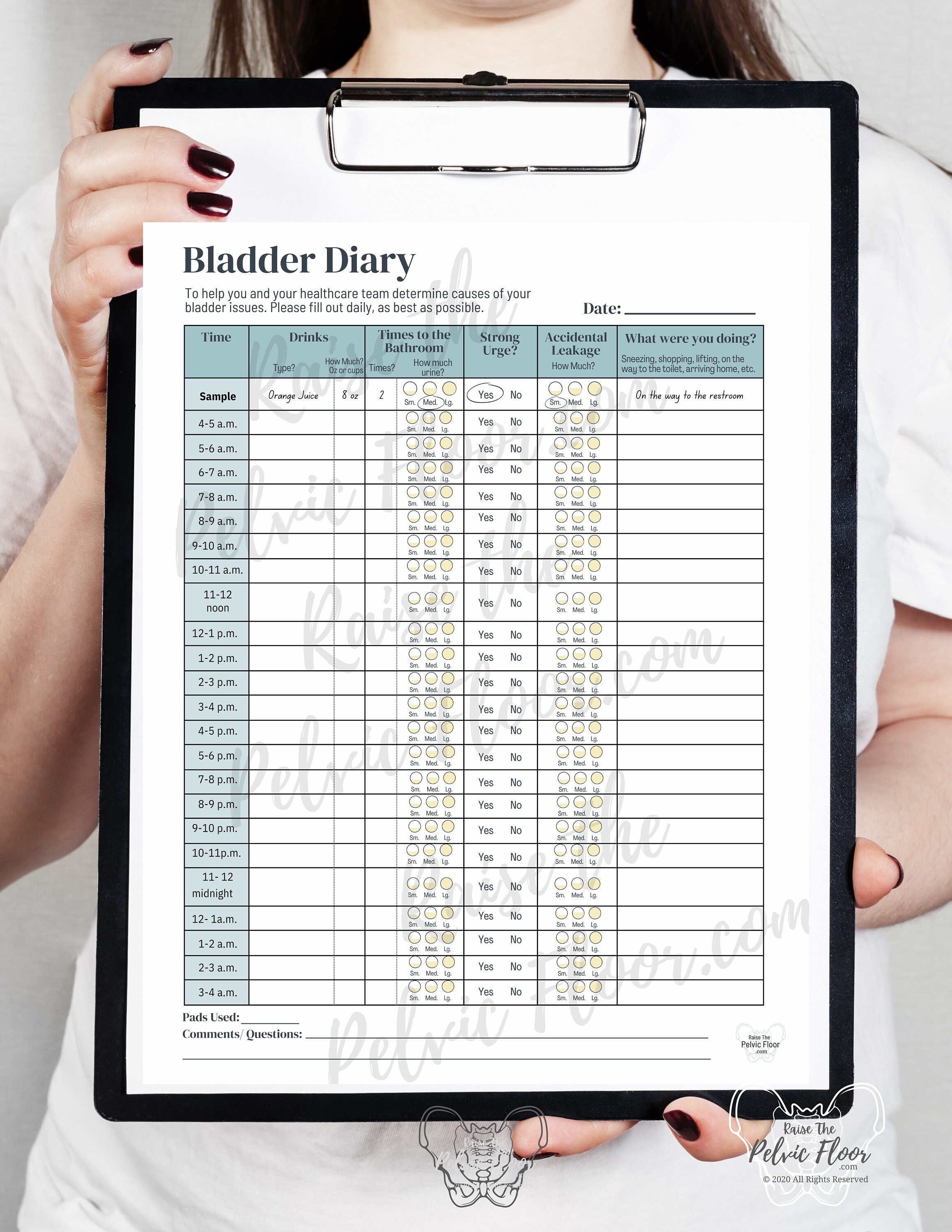 Bladder Diary Handout *DIGITAL DOWNLOAD* | Bladder Void Log Track ...