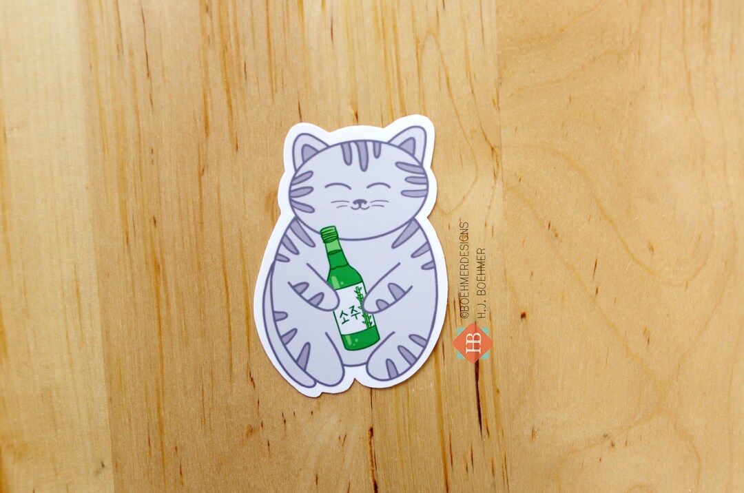 Cute Soju Cat Sticker | Soju Sticker | Cat Sticker | Korean Drink ...