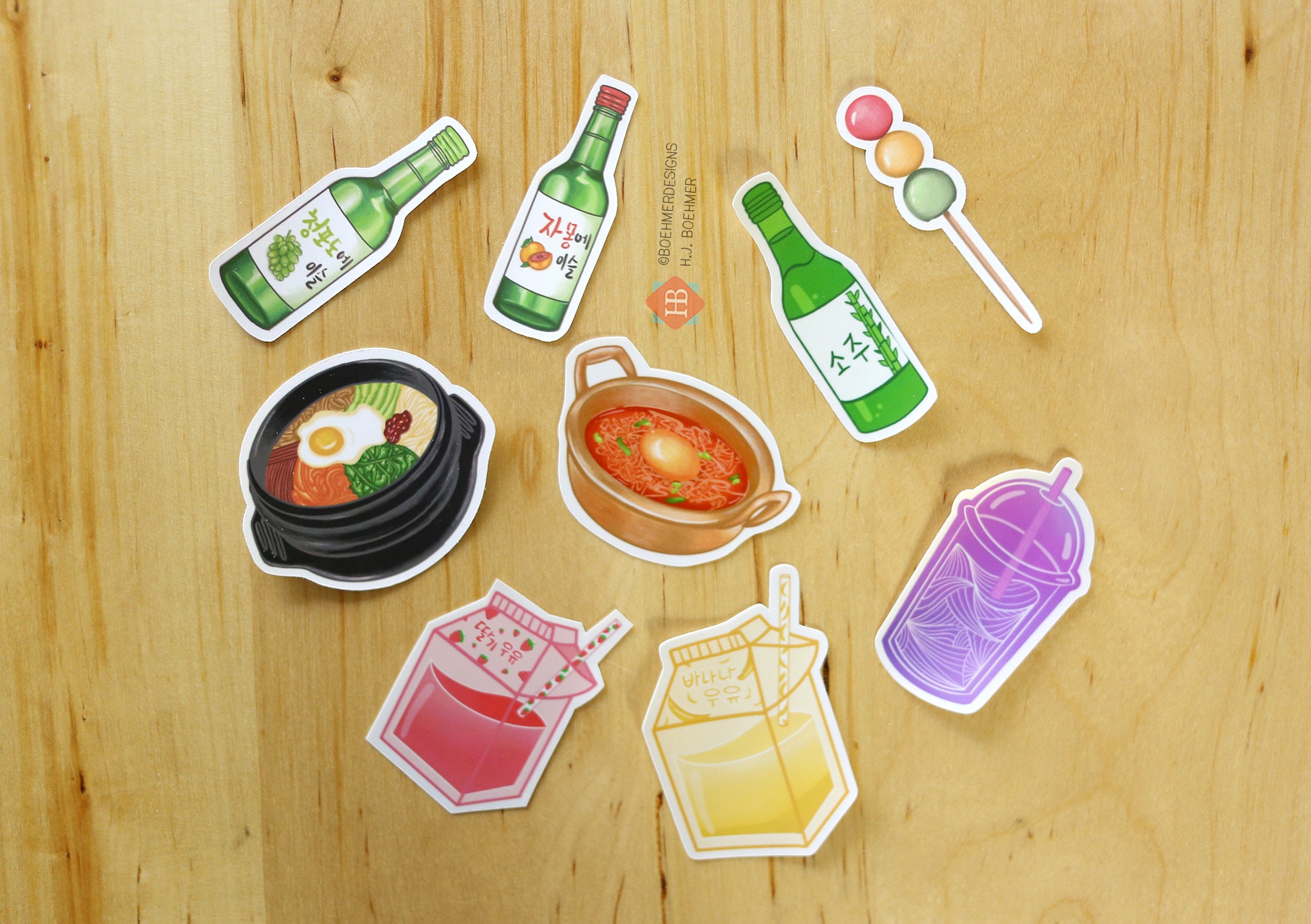 Mini Small Korean Food Sticker Pack / Asian Food Stickers / Soju ...