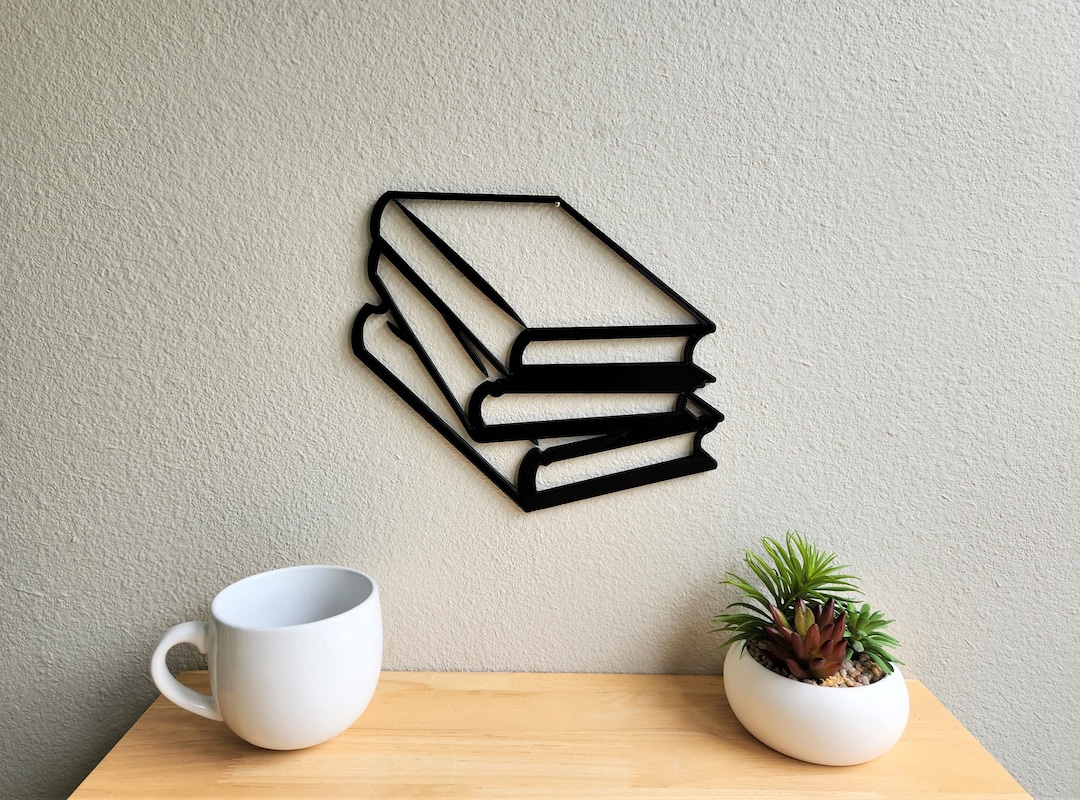 Book Stack Wall Art | Cute Book Wall Decor | Open Book Art | Reading ...