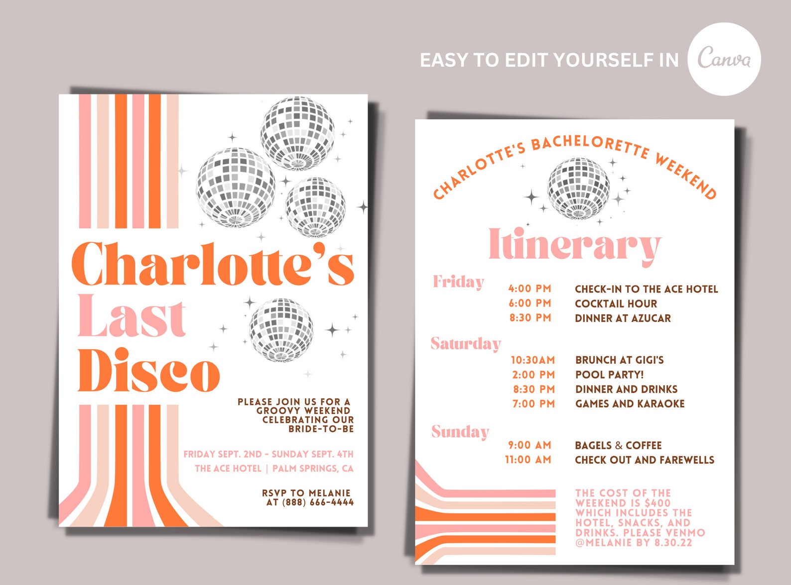 Last Disco Retro Bachelorette Invite and Itinerary // Editable - Etsy