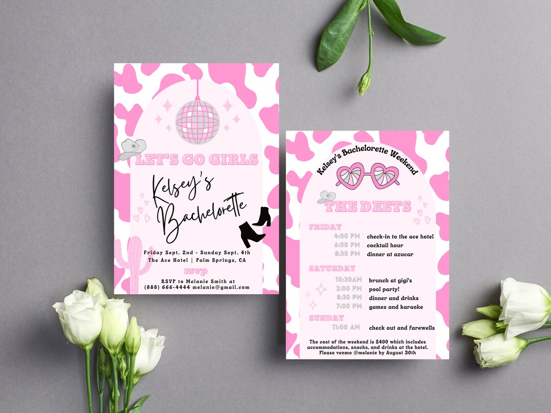 Disco Cowgirl Bachelorette Invite and Itinerary // Editable Template - Etsy
