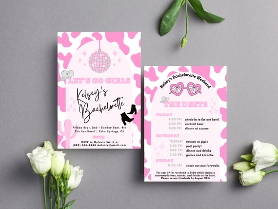 Disco Cowgirl Bachelorette Invite and Itinerary // Editable - Etsy