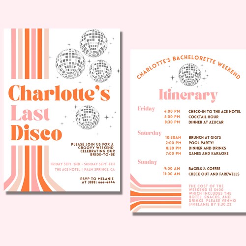 Last Disco Bachelorette Party Template Invitation and - Etsy