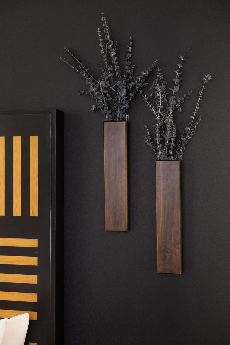 Long Slim 16 Inch Wood Wall Pocket With Preserved Eucalyptus - Etsy
