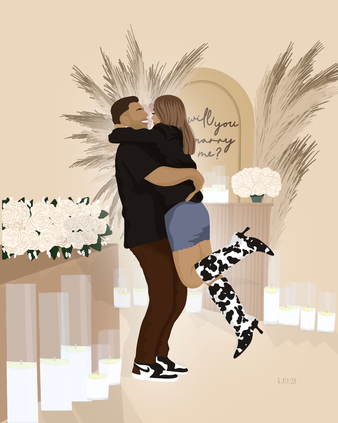 Custom 2 Person Illustration Birthday Anniversary | Etsy